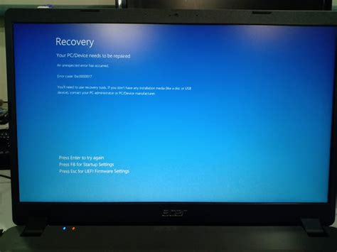A315 56 Notebook Dá Bluescreen Error Code 0xc0000017 Acer Community