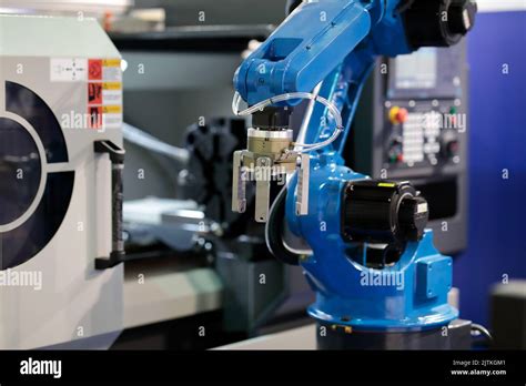 Industrial Collaborative Robot And Cnc Lathe Machine Selective Focus