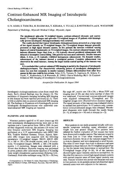 Pdf Contrast Enhanced Mr Imaging Of Intrahepatic Cholangiocarcinoma