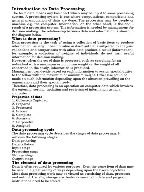 Introduction To Data Processing Data Pdf Information Inputoutput