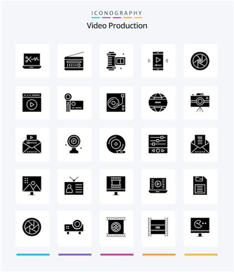 Free Vector | Creative Video Production 25 Glyph Solid Black icon pack Such As video player app ...