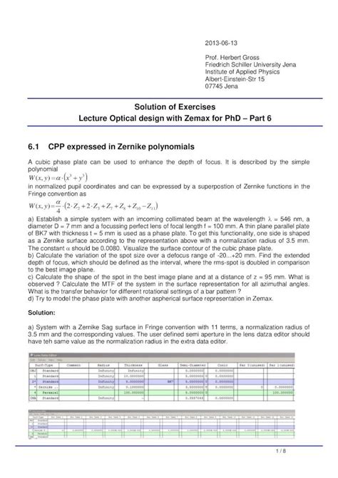 PDF Solution Of Exercises Lecture Optical Design With Zemax Design