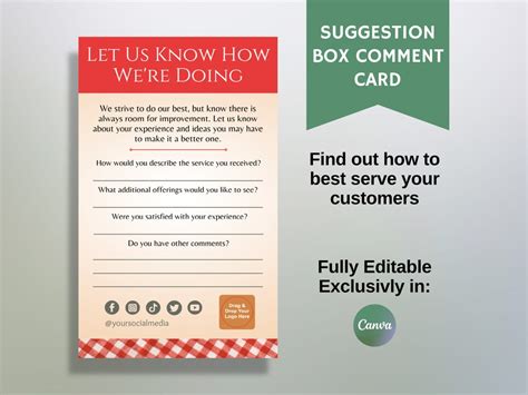 Comment Card For Suggestion Box Customer Feedback Form Fully Editable