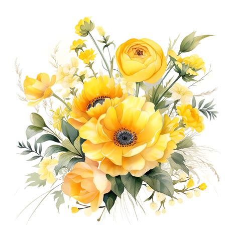 Premium Ai Image Beautiful Yellow Flowers Bouquet Clipart Illustration