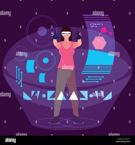 Woman And Device Design Augmented Reality Virtual Technology Device And Modern Theme Vector