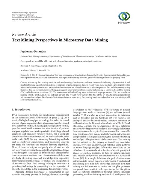 Pdf Text Mining Perspectives In Microarray Data Mining