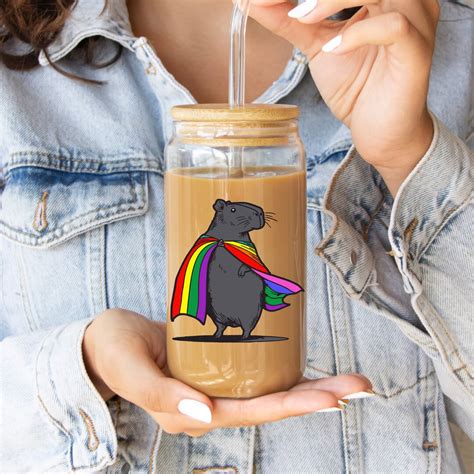 Rainbow Equality Capybara Trans Rights Glass Cup Lgbtq Pride Gay