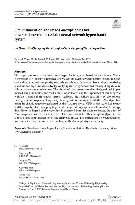 Circuit Simulation And Image Encryption Based On A Six Dimensional