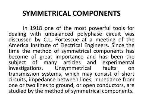 Symmetrical Components Electrical Engineering Analysis Symmetrical Components Electrical Engineering Analysis