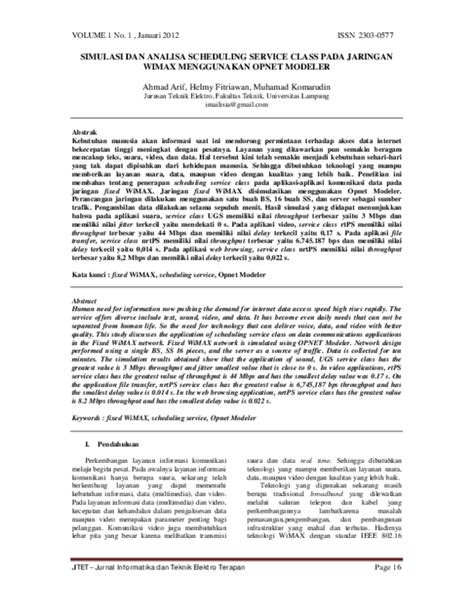 Pdf Simulasi Dan Analisa Scheduling Service Class Pada Jaringan Wimax