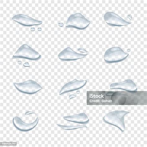 투명도 배경에 격리 된 물 방울 벡터의 다른 모양 유리 거품 방울 응축 표면 요소 디자인 클린 크리스탈 드롭 스플래시 Ep9 3차원 형태에 대한 스톡 벡터 아트 및 기타