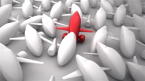 흰색 비행기 사이에 서 있는 빨간 비행기 한 방향으로 흰색 비행기의 3d 그룹과 다른 방향을 가리키는 하나의 빨간색 비행기 고화질 사진 사진 배경 일러스트 및 사진 무료