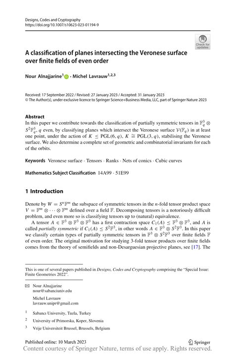 A Classification Of Planes Intersecting The Veronese Surface Over