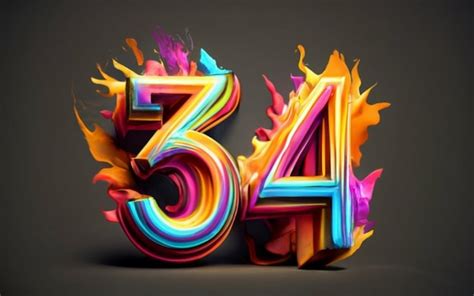 Premium AI Image Big Number 34 With Rainbow Colors And Fire Effect