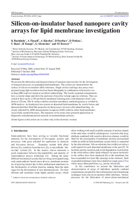 Pdf Silicon On Insulator Based Nanopore Cavity Arrays For Lipid Membrane Investigation