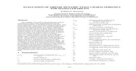Pdf Evaluation Of Airfoil Dynamic Stall · Evaluation Of Airfoil Dynamic Stall