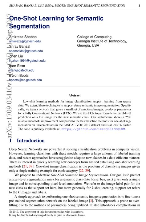 PDF One Shot Learning For Semantic Segmentation