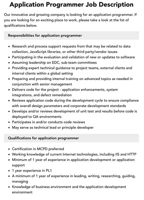 Application Programmer Job Description Velvet Jobs