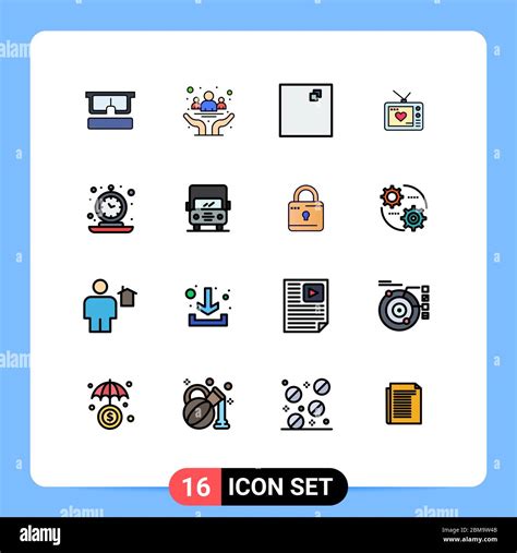 Set Of 16 Modern Ui Icons Symbols Signs For Old Alarm Health Movie Love Editable Creative