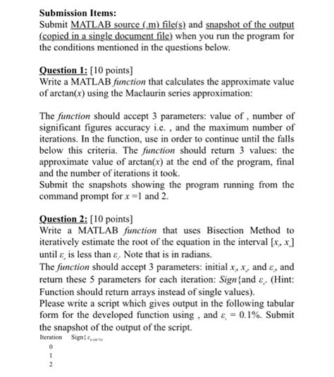 solved submission items submit matlab source m file s and