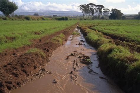 Premium Ai Image Crop Field With Runoff Flowing Into Nearby Stream