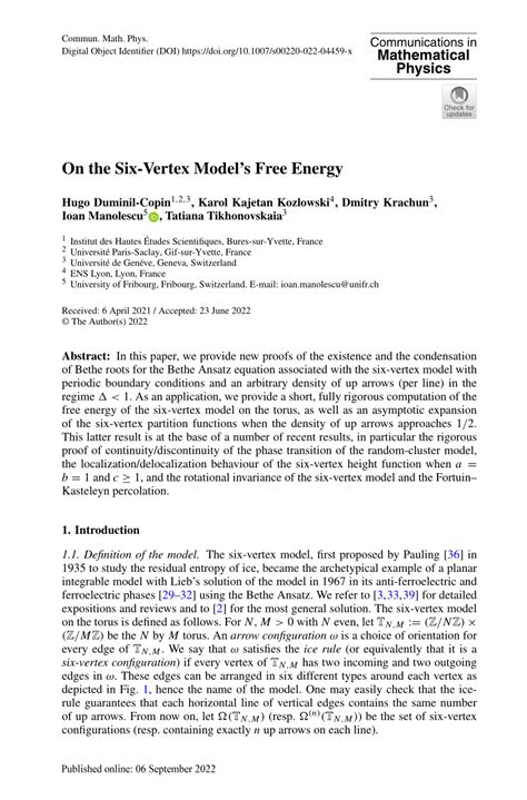 pdf on the six vertex model s free energy