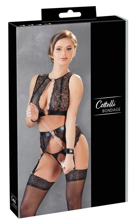 Cottelli Collection Bondage Lingerie Set S 3 Piece Black Lace And Wet