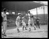 56 Birdie Tebbetts With His Two Sluggers Frank Robinson Looks Small