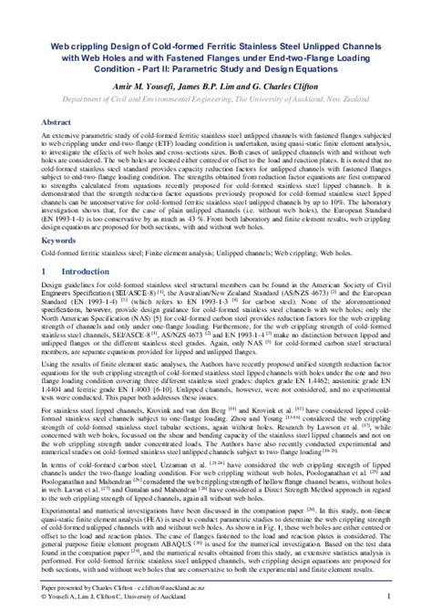 Pdf Web Crippling Design Of Cold Formed Ferritic Stainless Steel