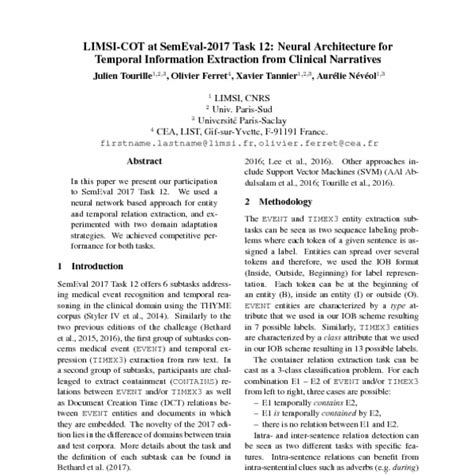 Limsi Cot At Semeval 2017 Task 12 Neural Architecture For Temporal Information Extraction From