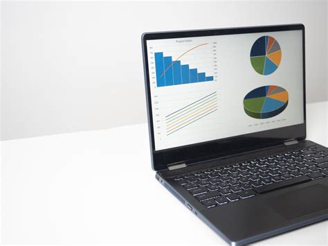 Laptop Charts Graphs Business At Screen On The Table Copy Space