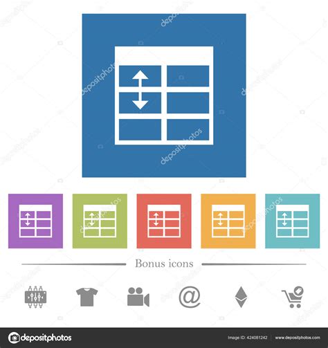 Spreadsheet Adjust Table Row Height Flat White Icons Square Backgrounds Stock Vector By