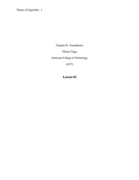 Chapter 01 Lesson 02 Theory Of Algorithm 1 Chapter 01 Foundations