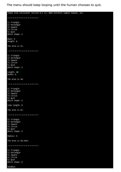 Solved Methods Area Calculator Write A Program To Calculate