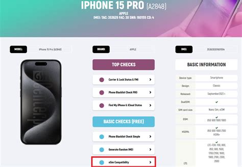 ESIM Check IMEI Info