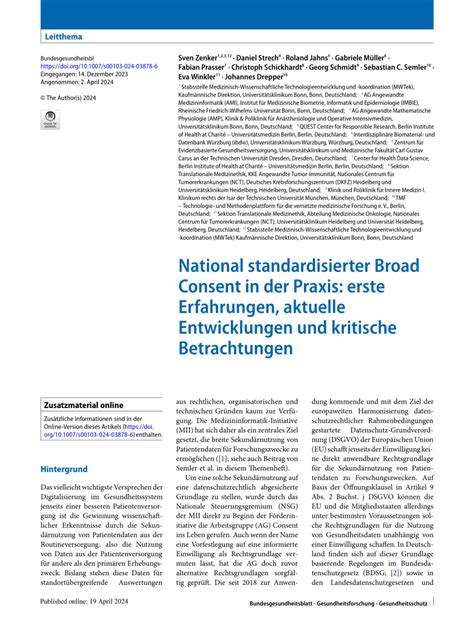 Pdf Nationally Standardized Broad Consent In Practice Initial