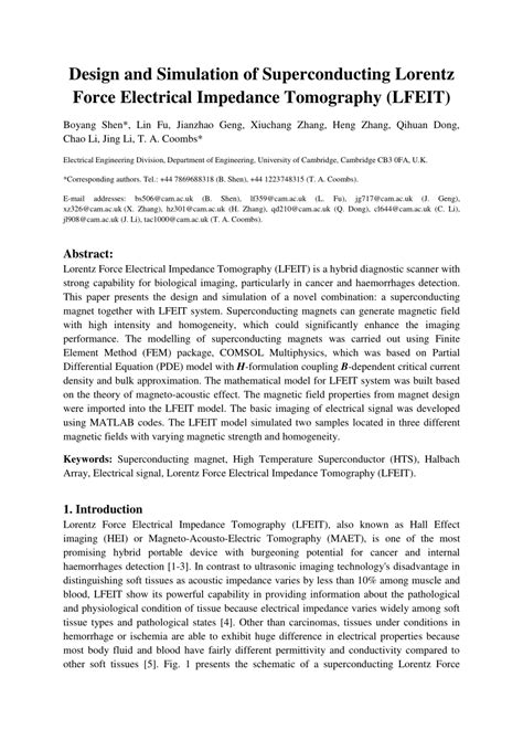 Pdf Design And Simulation Of Superconducting Lorentz Force Electrical Impedance Tomography Lfeit