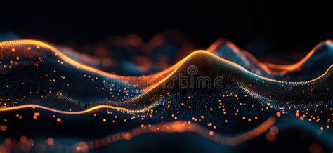 Abstract Digital Landscape With Glowing Orange And Blue Wave Patterns
