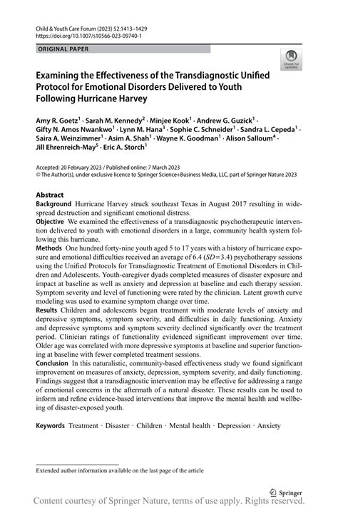 Examining The Effectiveness Of The Transdiagnostic Unified Protocol For Emotional Disorders