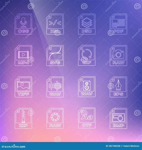 Set Line BMP File Document EPS RAW PSD SVG MP OGG And GIF Icon Vector Stock Illustration
