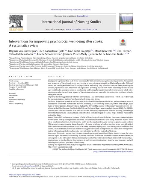 Pdf Interventions For Improving Psychosocial Well Being After Stroke A Systematic Review