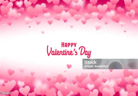 발렌타인 데이 인사말 카드 또는 분홍색과 빨간색 흐린 하트가 있는 프레임이 뿌려져 있습니다 2월 14 커플 휴일 축하를 위한 테마 배너를 좋아합니다 개념에 대한 스톡 벡터