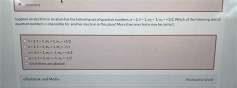 Solved Suppose An Electron In An Atom Has The Following Set Chegg Com