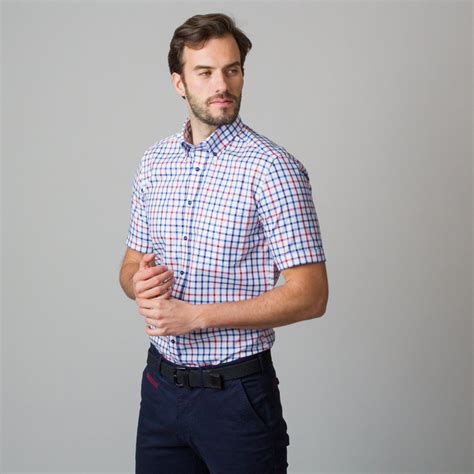 Herren Slim Fit Hemd Mit Rot Blauem Karomuster 11760 Willsoor De