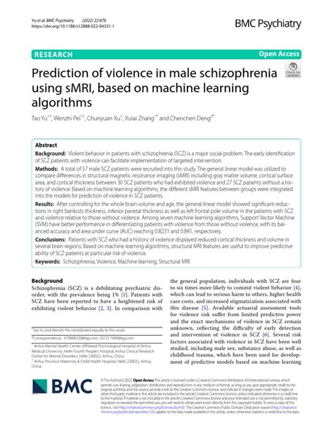 prediction of violence in male schizophrenia using smri based on