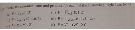 Solved Write The Canonical Sum And Product For Each Of The Chegg