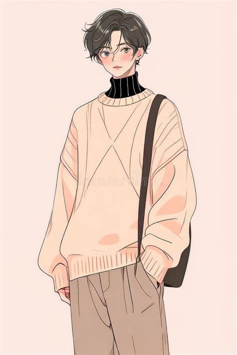 Cartoon Illustration Of Stylish Young Man In Sweater And Trousers Fashion Anime Character Design