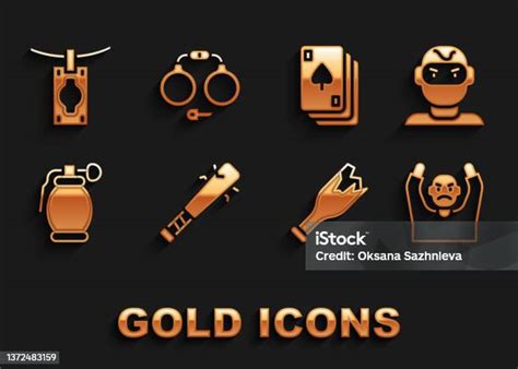 손톱 도둑 가면 손을 항복 깨진 병 무기 손 수류탄 카드 놀이 돈 세탁 및 수갑 아이콘으로 야구 방망이를 설정합니다 벡터 검은