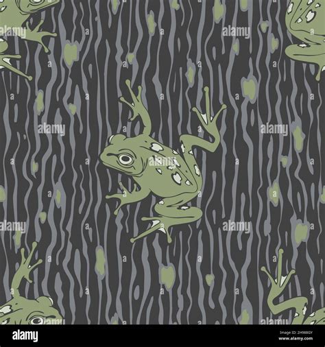 Seamless Vector Pattern With Tree Frog On Textured Brown Background