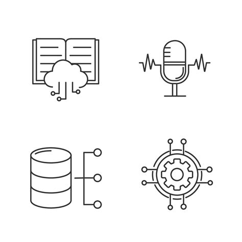 Machine Learning Linear Icons Set Voice Recognition Cloud Computing Relational Database